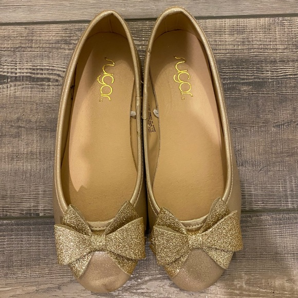 Sugar | Shoes | Sugar Brand Girls Gold Bow Flats Size 3 | Poshmark